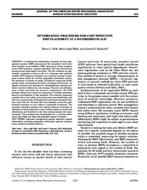 (PDF) Optimization Procedure for Cost Effective BMP Placement at a Watershed Scale