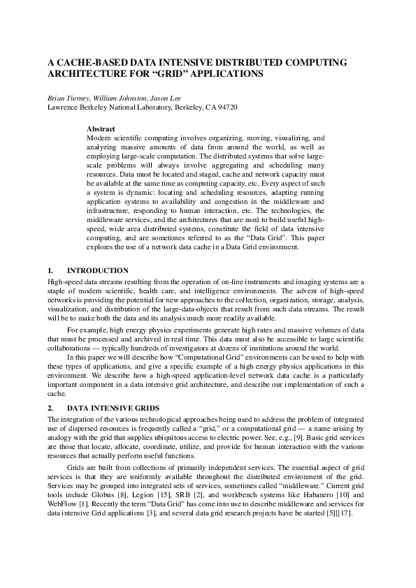 (PDF) A Cache-Based Data Intensive Distributed Computing Architecture For Grid Applications
