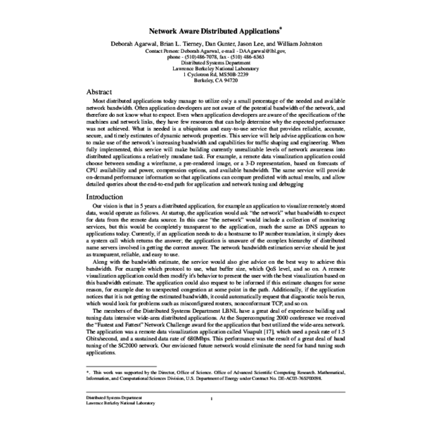 (PDF) Network aware distributed applications