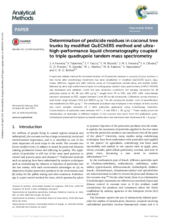 (PDF) Determination of pesticide residues in coconut (Cocos nucifera Linn.) tree trunks by ...
