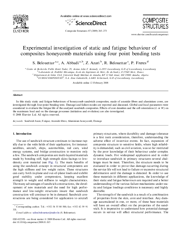 Pdf Experimental Investigation Of Static And Fatigue Behaviour Of Composites Honeycomb