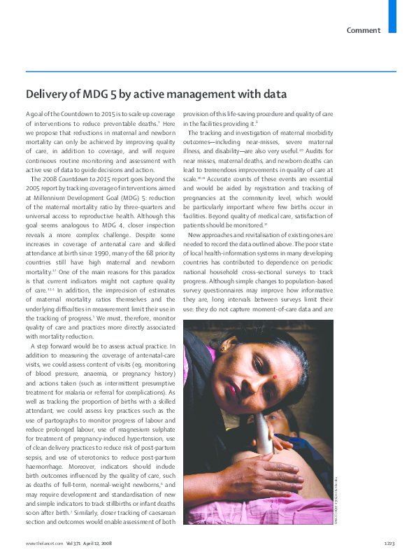 (PDF) Delivery of MDG 5 by active management with data