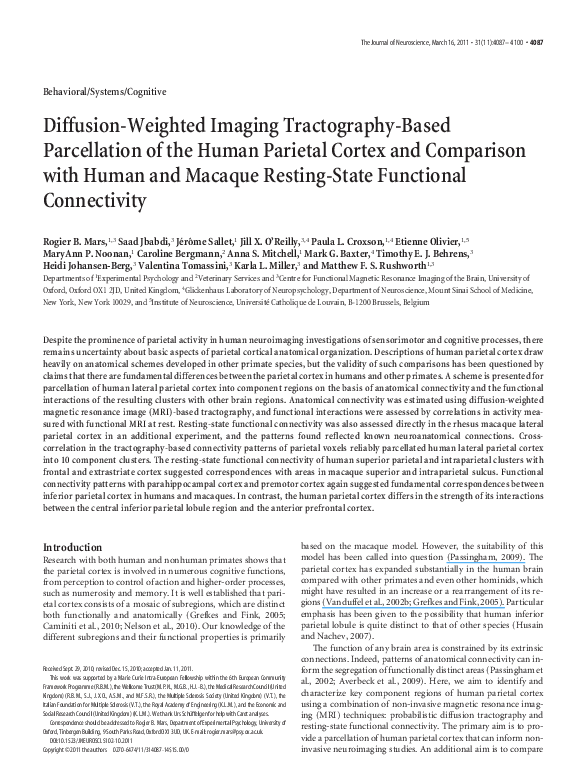 (PDF) Diffusion-Weighted Imaging Tractography-Based Parcellation of the Human Lateral Premotor ...