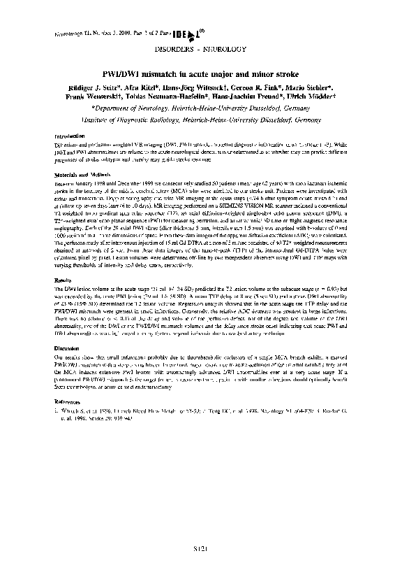 (PDF) PWI/DWI mismatch in acute major and minor stroke
