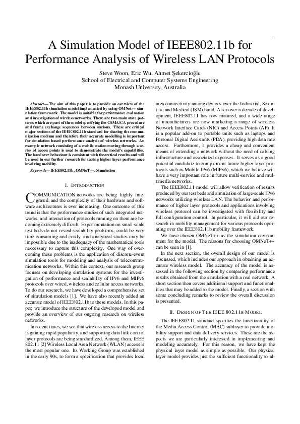 (PDF) A simulation model of IEEE802. 11b for performance analysis of ...
