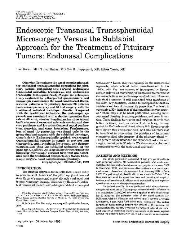 (PDF) Endoscopic Transnasal Transsphenoidal Microsurgery Versus the ...