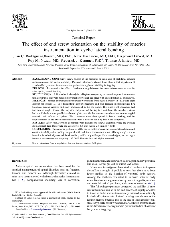 (PDF) The effect of end screw orientation on the stability of anterior ...