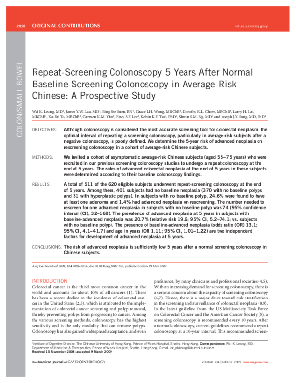 (PDF) Repeat-Screening Colonoscopy 5 Years After Normal Baseline ...