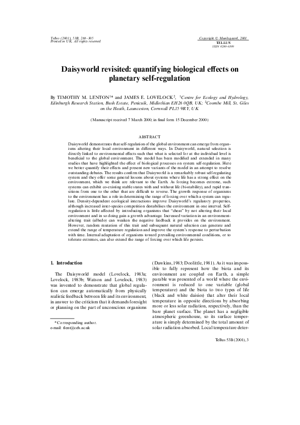 (PDF) Daisyworld revisited: quantifying biological effects on planetary self-regulation