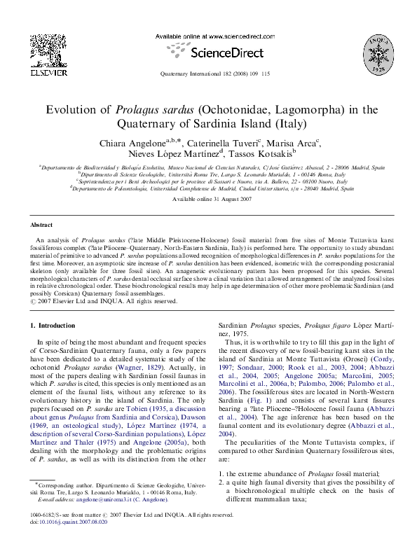 (PDF) Evolution of Prolagus sardus (Ochotonidae, Lagomorpha) in the ...
