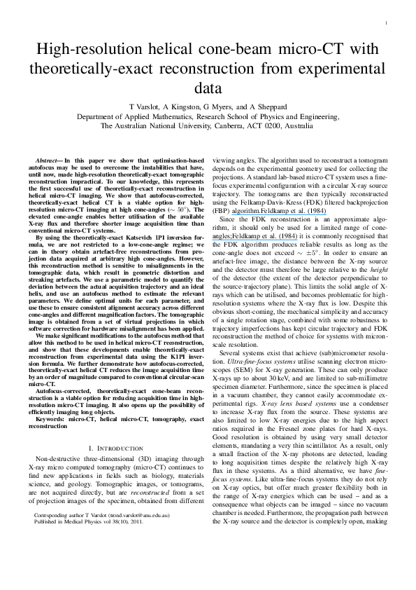Pdf High Resolution Helical Cone Beam Micro Ct With Theoretically
