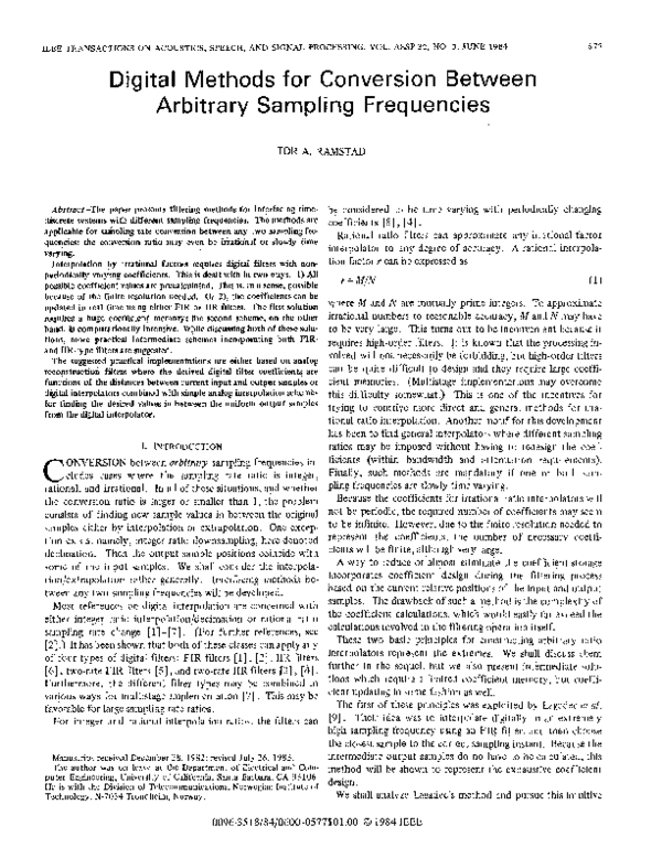 (PDF) Digital methods for conversion between arbitrary sampling frequencies