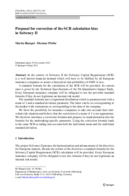 (PDF) Proposal for correction of the SCR calculation bias in Solvency II
