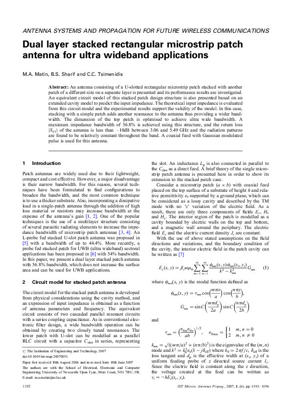 (PDF) Dual layer stacked rectangular microstrip patch antenna for ultra ...