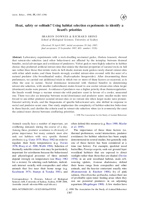 (PDF) Heat, safety or solitude? Using habitat selection experiments to ...