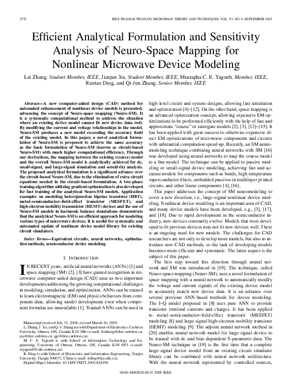 (PDF) Efficient analytical formulation and sensitivity analysis of neuro-space mapping for ...