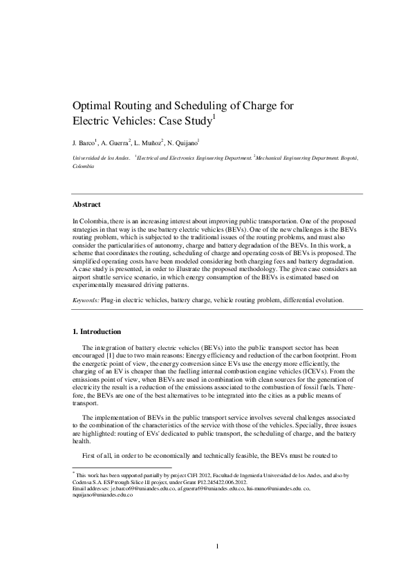 (PDF) Optimal routing and scheduling of charge for electric vehicles ...