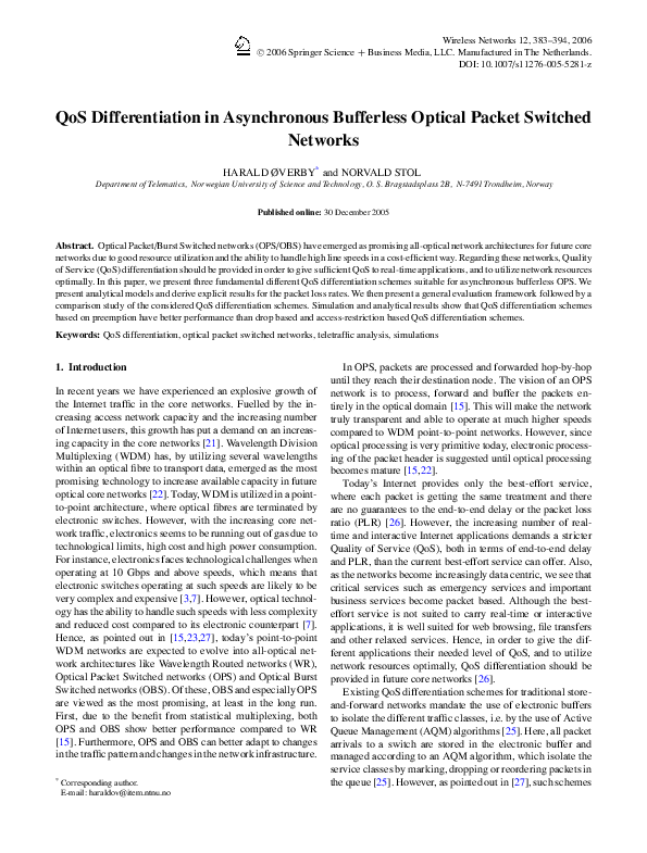 Qos Differentiation In Asynchronous Bufferless Optical Packet Switched