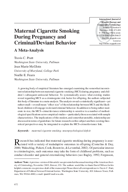 (PDF) Maternal cigarette smoking during pregnancy and criminal/deviant ...