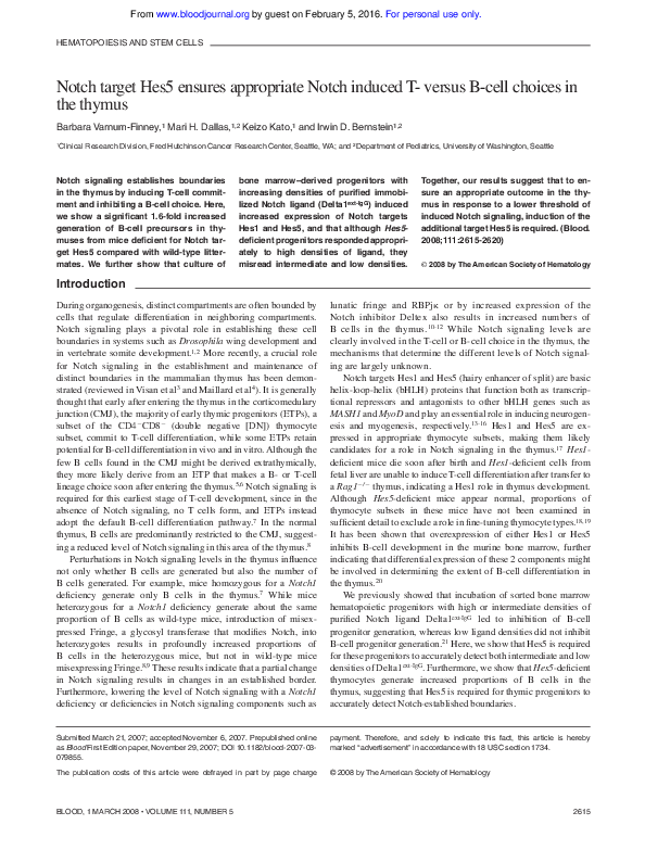 (PDF) Notch target Hes5 ensures appropriate Notch induced T- versus B ...