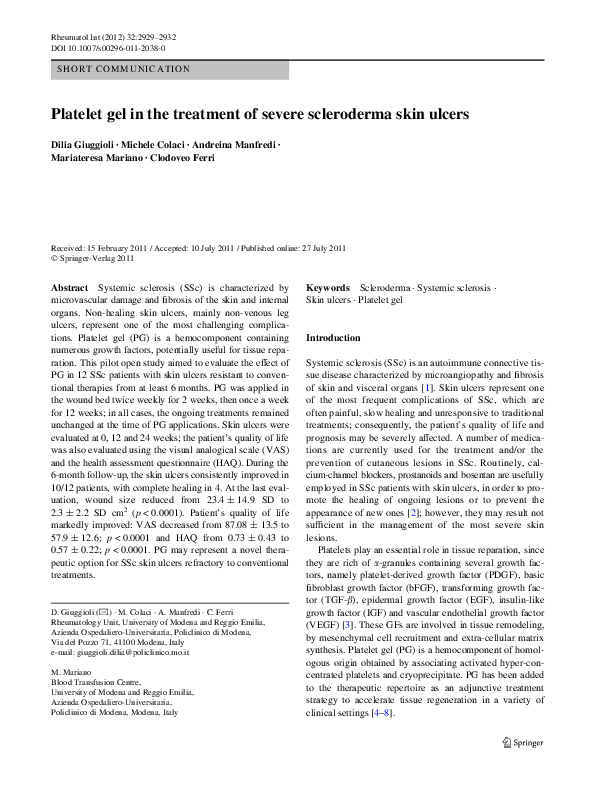 (PDF) Platelet gel in the treatment of severe scleroderma skin ulcers