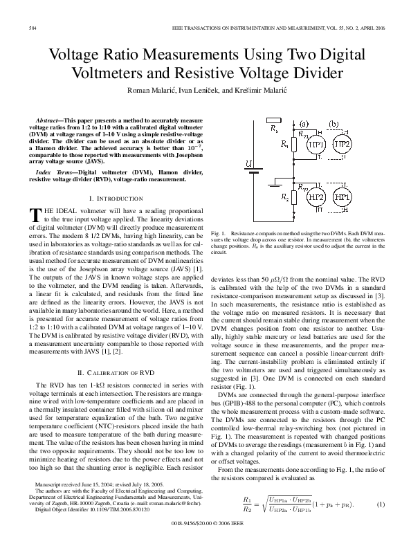 (PDF) Voltage Ratio Measurements Using Two Digital Voltmeters and ...