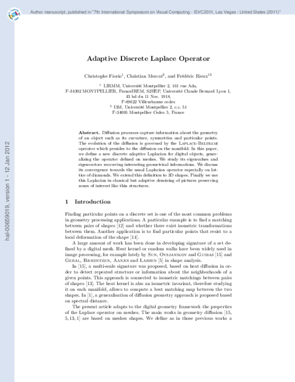 (PDF) Adaptive Discrete Laplace Operator