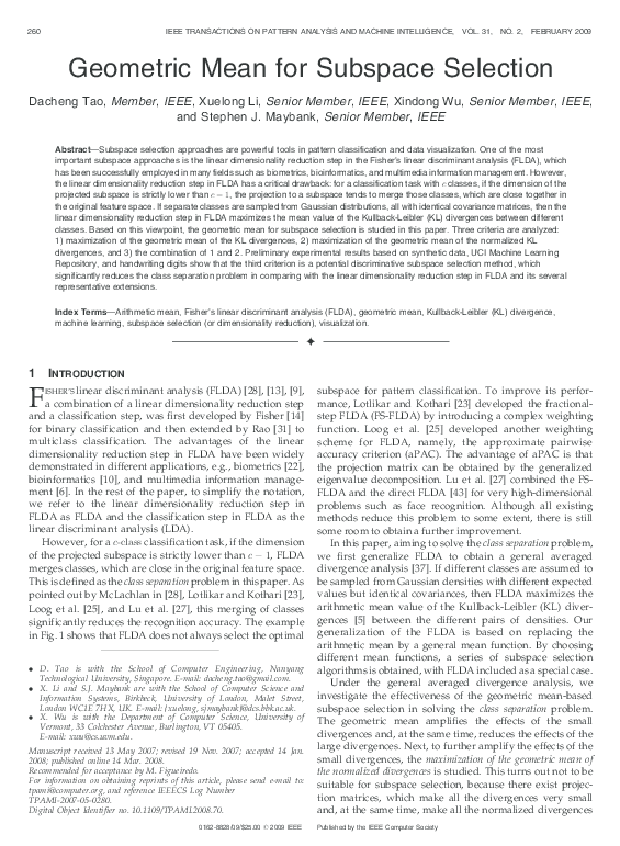 (PDF) Geometric Mean for Subspace Selection