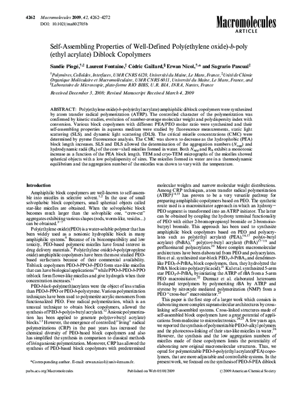 (PDF) Self-Assembling Properties of Well-Defined Poly(ethylene oxide)- b -poly(ethyl acrylate ...