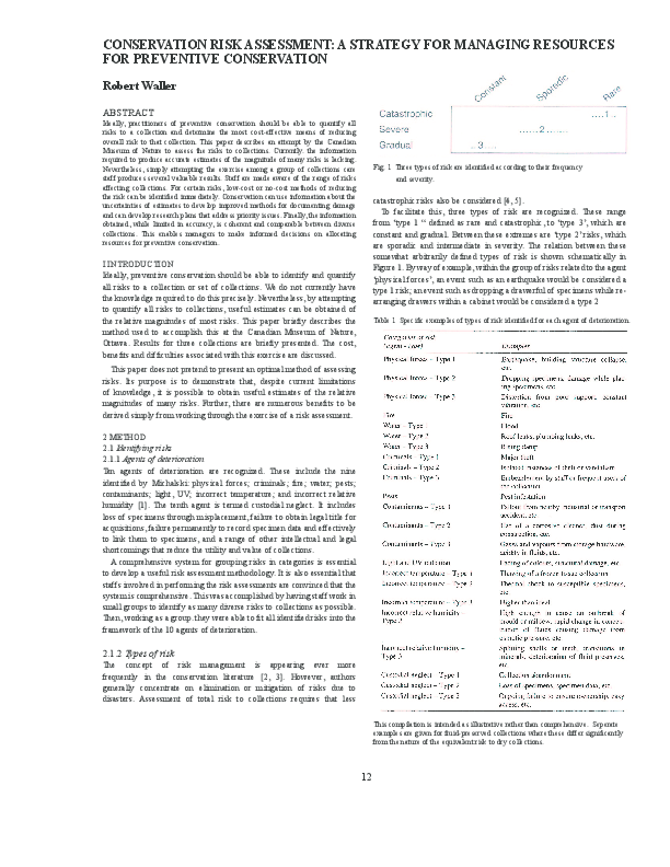 (PDF) CONSERVATION RISK ASSESSMENT: A STRATEGY FOR MANAGING RESOURCES ...