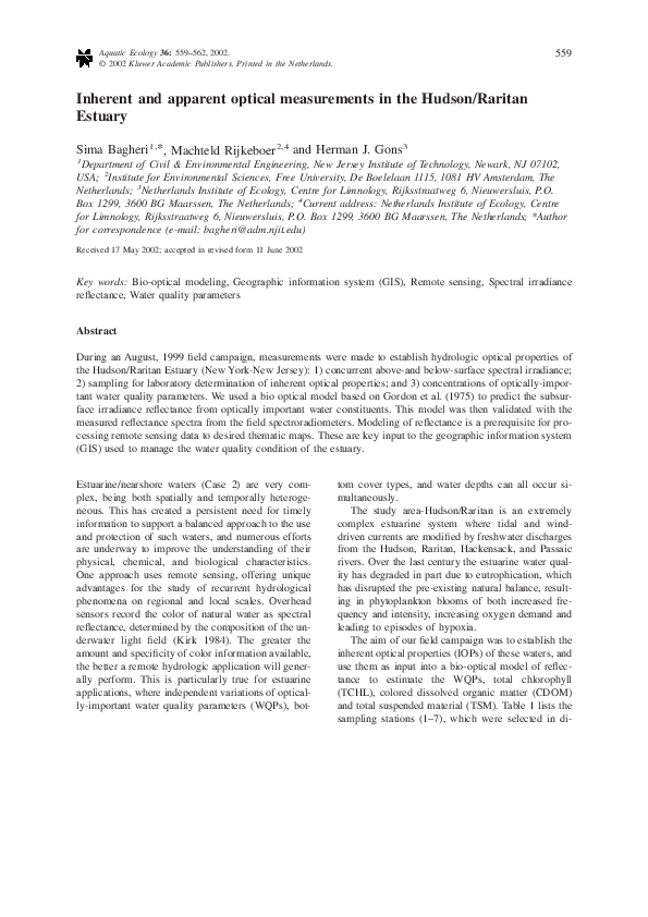 (PDF) Inherent and apparent optical measurements in the Hudson/Raritan ...