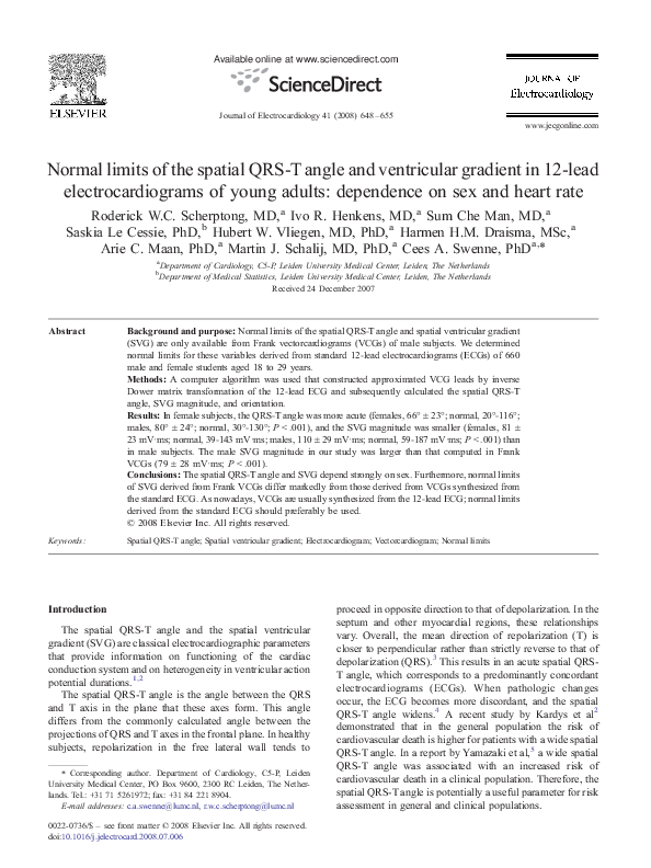 (PDF) Normal limits of the spatial QRS-T angle and ventricular gradient ...