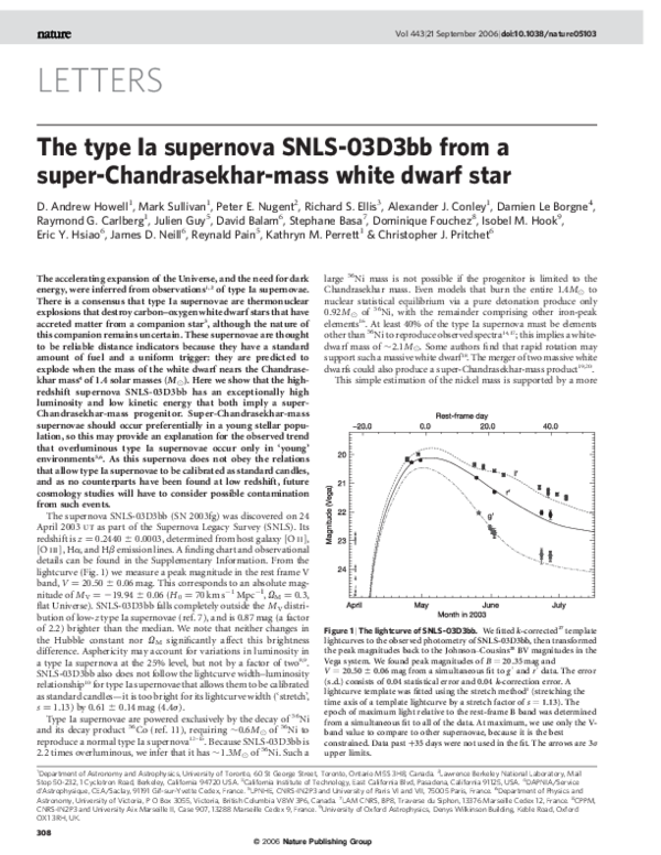 (PDF) The type Ia supernova SNLS-03D3bb from a super-Chandrasekhar-mass ...