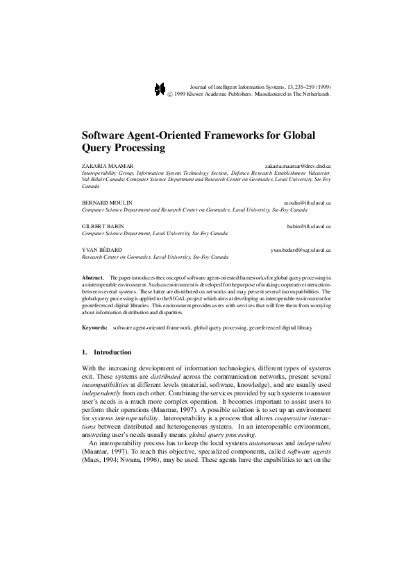 (PDF) Software agent-oriented frameworks for global query processing