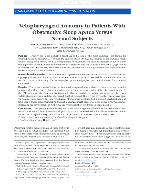 (PDF) Velopharyngeal Anatomy in Patients With Obstructive Sleep Apnea ...