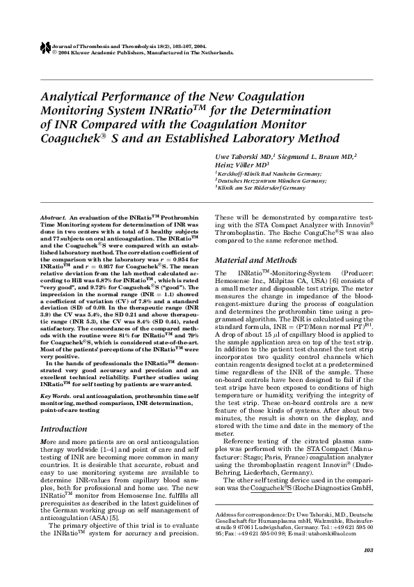 (PDF) Analytical Performance of the New Coagulation Monitoring System ...