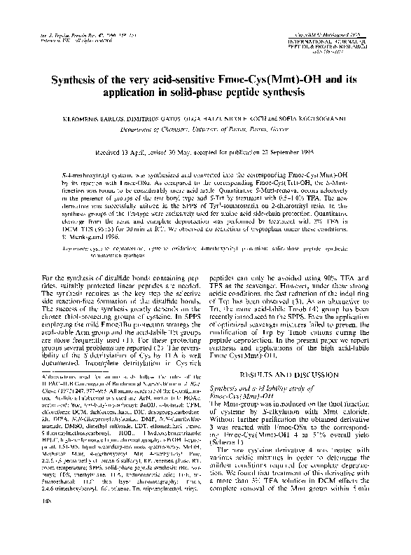 (PDF) Synthesis of the very acid-sensitive Fmoc-Cys(Mmt)-OH and its ...