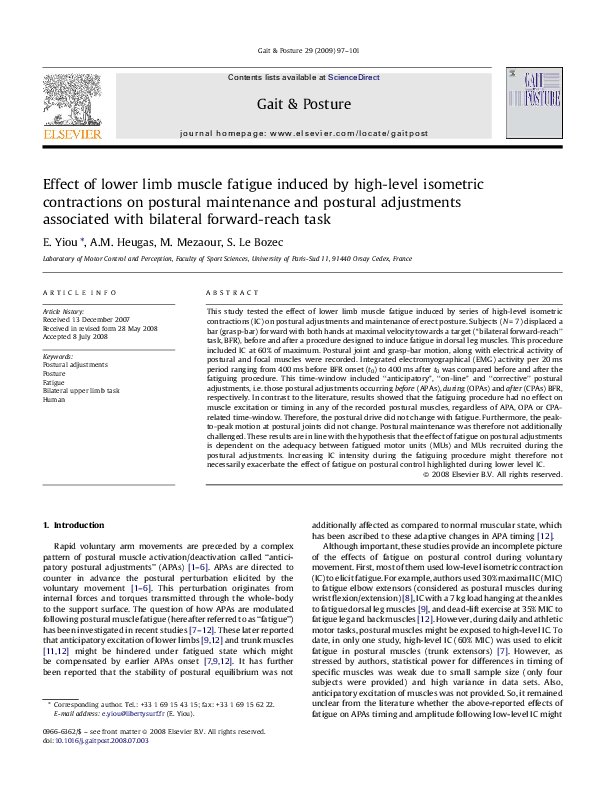 (PDF) Effect of lower limb muscle fatigue induced by high-level isometric contractions on ...