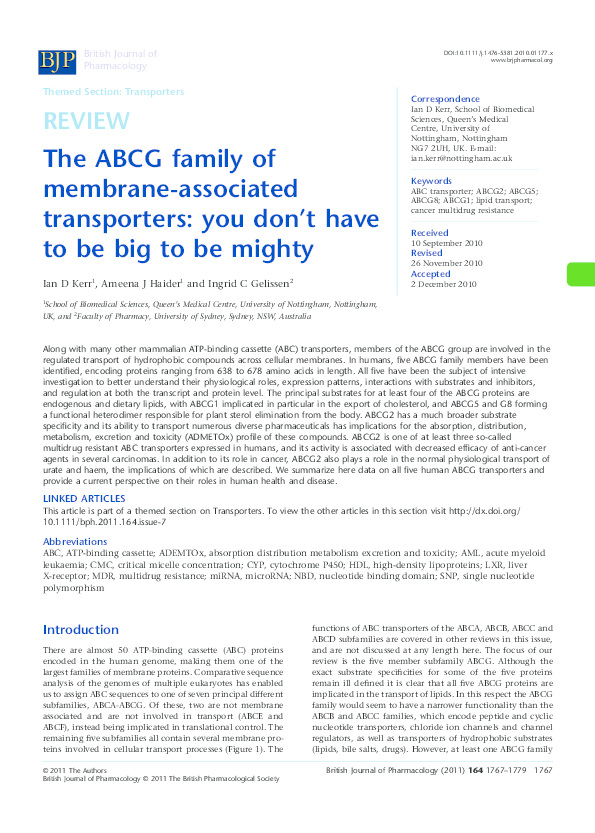 (PDF) The ABCG family of membrane-associated transporters: you don't ...