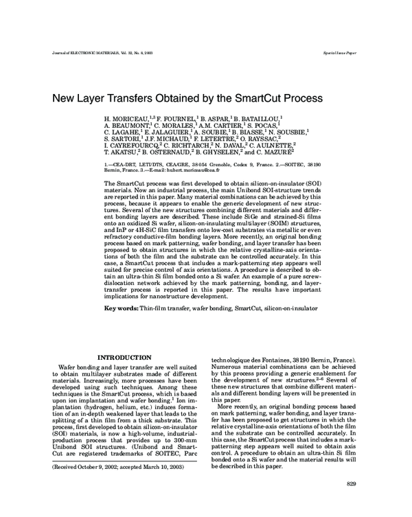 (PDF) New layer transfers obtained by the SmartCut process