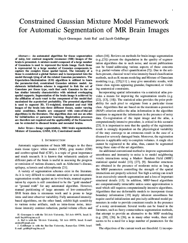 Pdf Constrained Gaussian Mixture Model Framework For Automatic Segmentation Of Mr Brain Images
