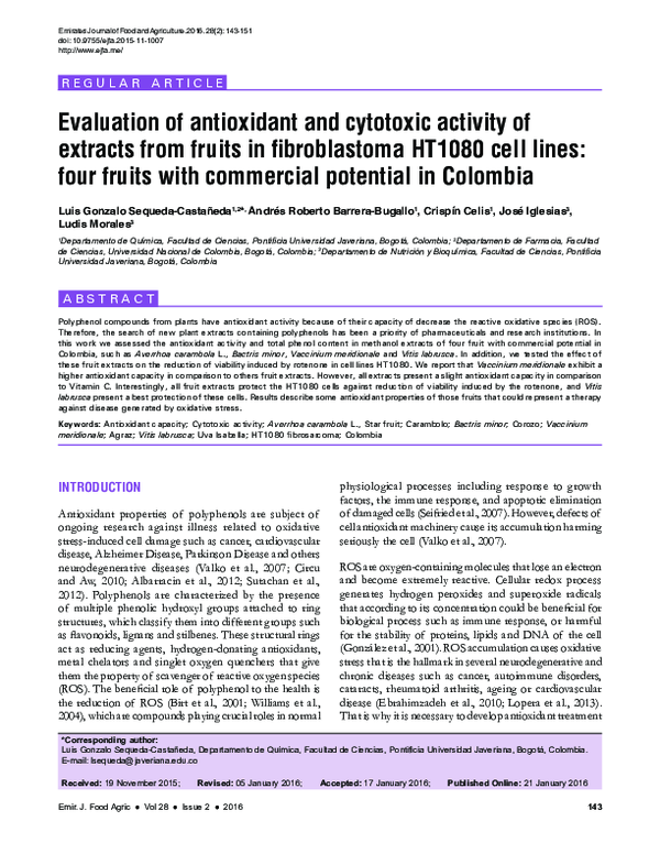 (PDF) Evaluation of antioxidant and cytotoxic activity of extracts from fruits in fibroblastoma ...