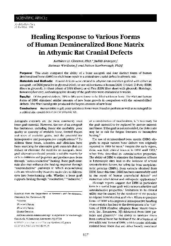 (PDF) Healing response to various forms of human demineralized bone ...