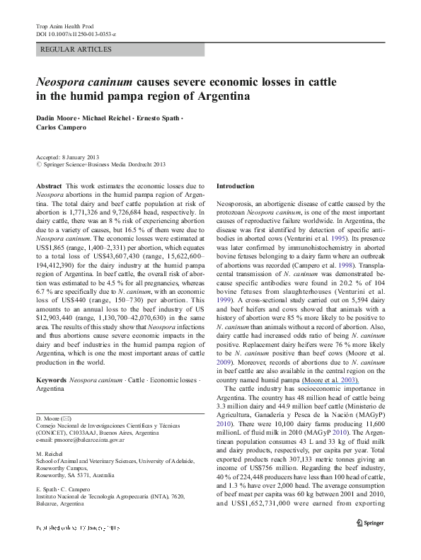 (PDF) Neospora caninum causes severe economic losses in cattle in the ...