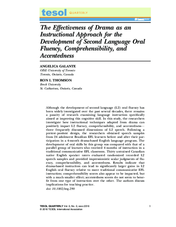 (PDF) The Effectiveness of Drama as an Instructional Approach for the Development of Second ...