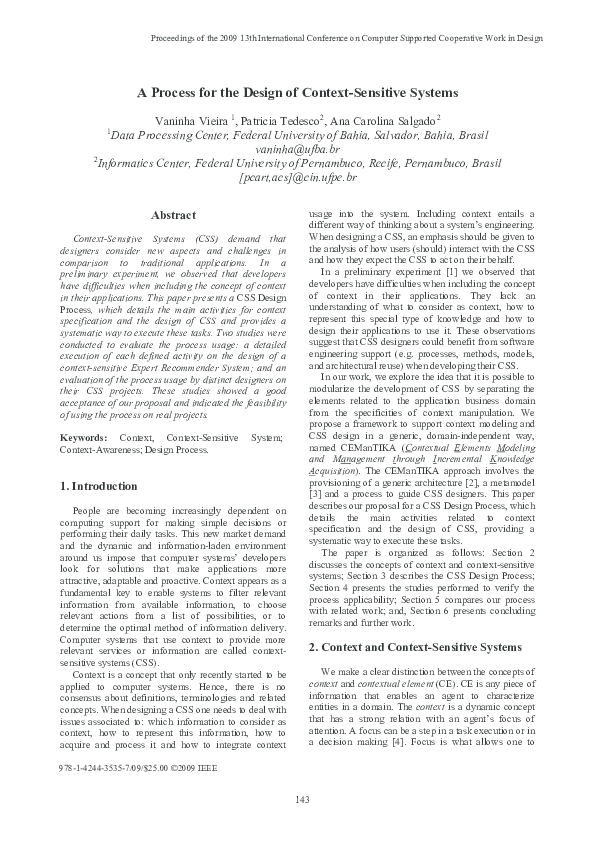 (PDF) A process for the design of Context-Sensitive Systems