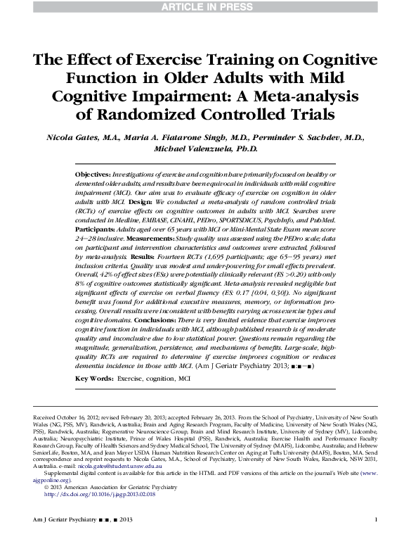 (PDF) The effect of exercise training on cognitive function in older ...