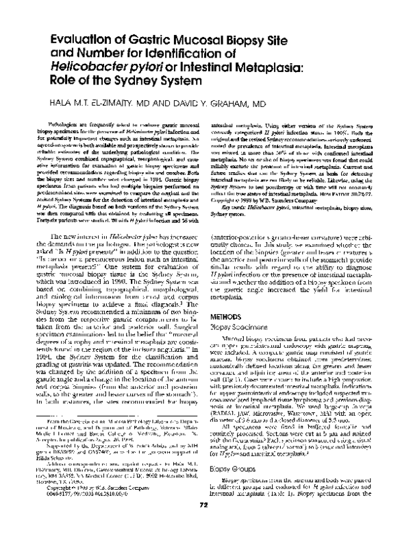 (PDF) Evaluation of gastric mucosal biopsy site and number for ...