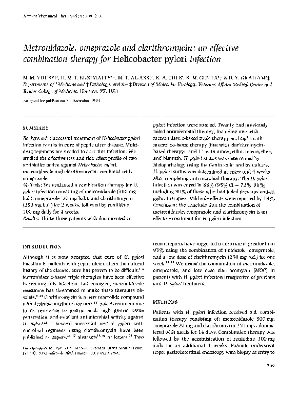 (PDF) Metronidazole, omeprazole and clarithromycin: an effective ...