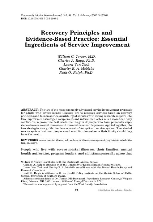 (PDF) Recovery Principles and Evidence-Based Practice: Essential ...